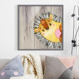 Bild mit Rahmen Aquarell Igel auf Holz