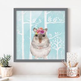 Bild mit Rahmen Aquarell Hamster T&uuml;rkis