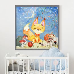 Bild mit Rahmen Aquarell Fuchs im Herbst