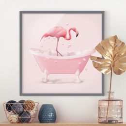 Bild mit Rahmen Badewannen Flamingo