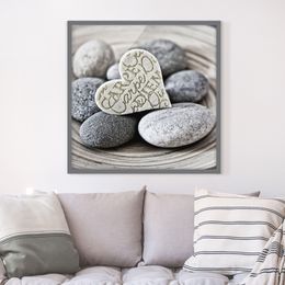 Bild mit Rahmen Carpe Diem Herz mit Steinen