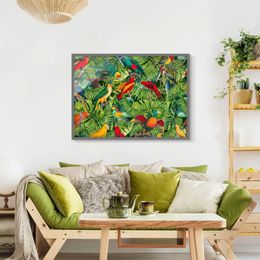 Bild mit Rahmen Bunte Collage - Papageien im Dschungel