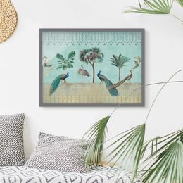 Bild mit Rahmen Vintage Collage - Tropische V&ouml;gel mit Palmen