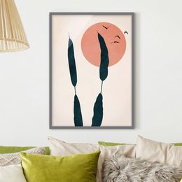 Bild mit Rahmen Schilf vor Rosa Sonne