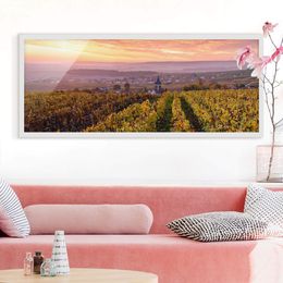 Bild mit Rahmen Weinplantage bei Sonnenuntergang