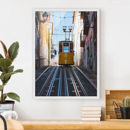Bild mit Rahmen Gelbe Seilbahn in Lissabon