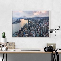Bild mit Rahmen Hongkong bei Sonnenaufgang