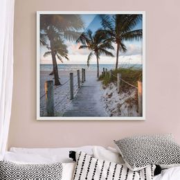 Bild mit Rahmen Palmen am Steg zum Meer