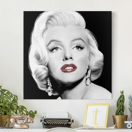 Leinwandbild Schwarz-Wei&szlig; Marilyn mit Ohrschmuck