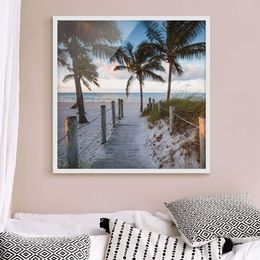 Bild mit Rahmen Palmen am Steg zum Meer