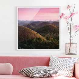 Bild mit Rahmen Schokoladenh&uuml;gel bei Sonnenuntergang