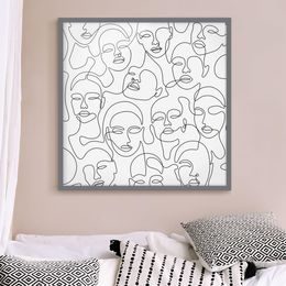 Bild mit Rahmen Line Art - Girls Crowd