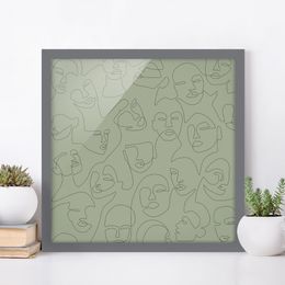Bild mit Rahmen Line Art - Beauty Portraits in Gr&uuml;n