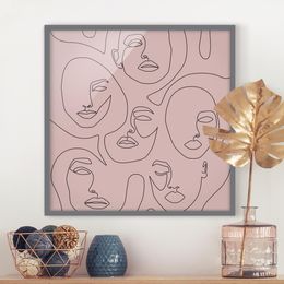 Bild mit Rahmen Line Art - Beauty Portraits in Blush Rose