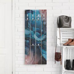 Wandgarderobe Unterwasser in Petrol und Rot mit Gold
