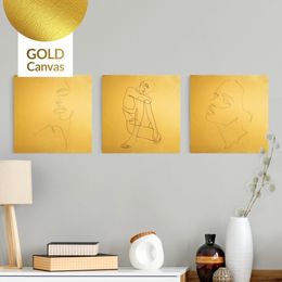 Leinwandbild 3-teilig Line Art Frau Beige