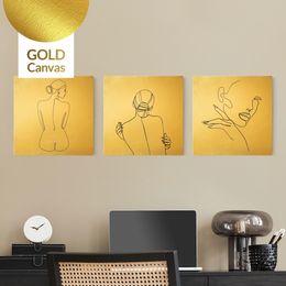 Leinwandbild 3-teilig Line Art Frauen Akt Schwarz Wei&szlig; Set
