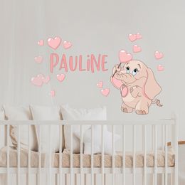 WunschtextWandtattoo Kinderzimmer Rosa BabyElefant mit Herzen Wandsticker M&auml;dchen mit Namen Wandaufkleber Babyzimmer
