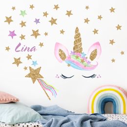 Bilderwelten Wandtattoo Tiere Illustration Aquarell gold - Aquarell Einhorn Gold Glitzer Sterne - Einhorn Kinderzimmer Baby M&auml;dchen Jungen