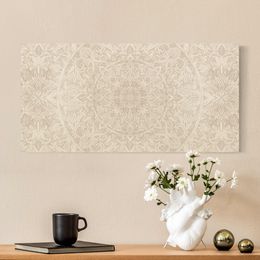 Leinwandbild Mandala Aquarell Muster Ornament beige - Wandbild bis XXL Print Aquarell Muster Spirituell Wohnzimmer Schlafzimmer Beige