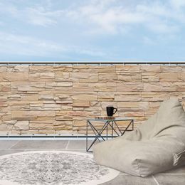 Balkon Sichtschutz Asian Stonewall - Gro&szlig;e helle Steinmauer aus wohnlichen Steinen