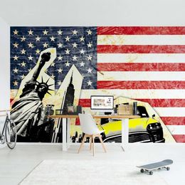 Fototapete This is New York! - Vliestapete nach Ma&szlig; Illustration Kunstdruck Skyline Stadt Wohnzimmer Schlafzimmer Bad Badezimmer K&uuml;che Flur Esszimmer