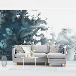 Fototapete &Auml;g&auml;isches Unwetter I - Vliestapete nach Ma&szlig; Abstrakt Aquarell Kunstdruck Wohnzimmer Schlafzimmer Bad Badezimmer K&uuml;che Flur Esszimmer Petrol