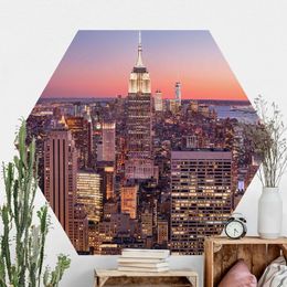 Hexagon Fototapete selbstklebend Sonnenuntergang Manhattan New York City