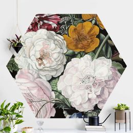Hexagon Fototapete selbstklebend Barock Bouquet