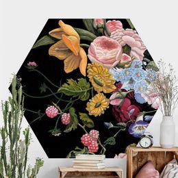 Hexagon Fototapete selbstklebend Blumentraum Bouquet II
