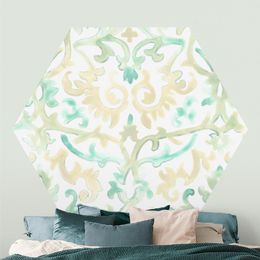 Hexagon Mustertapete selbstklebend Bohemian Aquarell Ornament