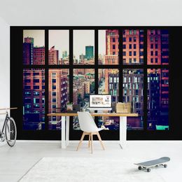 Fototapete New York Fensterblick III - Vliestapete nach Ma&szlig; Skyline Stadt Wohnzimmer Schlafzimmer Bad Badezimmer K&uuml;che Flur Esszimmer