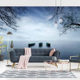 Fototapete Ruhe auf dem See - Vliestapete nach Ma&szlig; Natur 3D-Optik Wohnzimmer Schlafzimmer Bad Badezimmer K&uuml;che Flur Esszimmer Blau