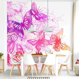 Fototapete Schmetterlingstraum - Vliestapete nach Ma&szlig; Tiere Aquarell Illustration Kinderzimmer M&auml;dchen M&auml;dchenzimmer Baby Babyzimmer Wei&szlig;