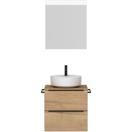 Badmöbel-Set Nobilia "Alvene", braun (eiche sierra nachbildung), B:60,3cm H:184,2cm T:48,5cm, Kastenmöbel-Sets, inkl. Spiegel mit Touch-Sensor, in vier Breiten