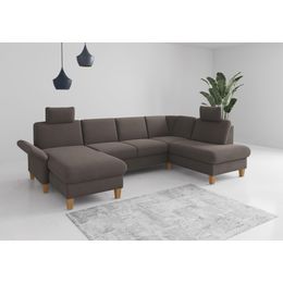 Wohnlandschaft Home Affaire "Rochelle, U-Form", grau (fango), B:314cm H:90cm T:195cm, 100% Polyester, Sofas, Wohnlandschaft, optional mit Armteilverstellung, mit Bettfunktion & Bettkasten