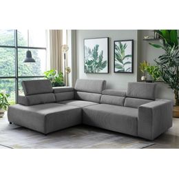 Ecksofa exxpo - SOFA FASHION "VITTORIO mit Komfortfunktionen, bequem und modern, Cord, L-Form", grau, B:308cm H:73cm T:203cm, Sofas, Ecksofa, inkl. Kopfteil- und Sitztiefenverstellung, wahlweise mit Bettfunktion