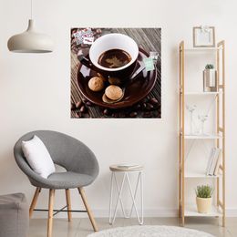 Glasbild Kaffeetasse mit Kaffeebohnen