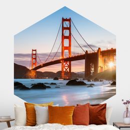 Hexagon Fototapete selbstklebend San Francisco bei D&auml;mmerung