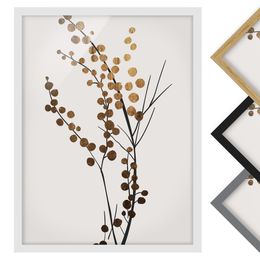 Bild mit Rahmen Grafische Pflanzenwelt - Beeren Gold