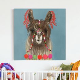 Leinwandbild Tiere Lama mit Schmuck I
