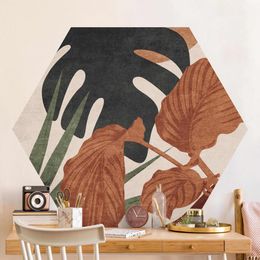 Hexagon Tapete selbstklebend Tropische Boho Bl&auml;tter