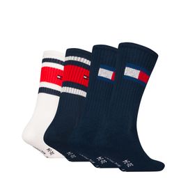 Socken Tommy Hilfiger "TH KIDS SOCK 4P FLAG & SPORT STRIPE ECOM", Damen, Gr. 27-30, blau (navy), Baumwolle, Elasthan, Polyamid, mehrfarbig, Socken, mit verstärkten Fersenbereichen