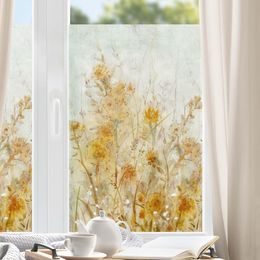 Fensterfolie Gelbe Wilde Blumenwiese - Fensterbild Sichtschutzfolie Fensteraufkleber blickdicht Glasfolie K&uuml;che Wohnzimmer Schlafzimmer Fr&uuml;hling