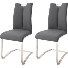 Freischwinger MCA furniture "Artos", grau (grau, edelstahl), B:45cm H:102cm T:58cm, Stühle, Stuhl mit Echtlederbezug, bis 140 Kg belastbar