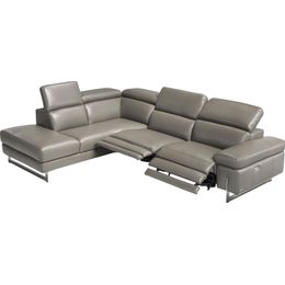Ecksofa Egoitaliano "Candice, elegant, edel und bequem, erstklassiger Sitzkomfort, L-Form", grau (zinn), B:278cm H:100cm T:221cm, LEDER BACIO hat eine weiche und wachsartige Hand mit halb undurchsichtigem Aussehen. Es handelt sich um ein Naturleder, das die urspr&uuml;nglichen Eigenschaften der Lederh&auml;ute nicht ver&auml;ndert. Das Vorhandensein von verheilten Narben, K&ouml;rnungsunterschiede, Falten, Adern, Unt