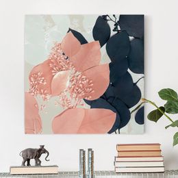 Leinwandbild Botanik Bl&auml;tter Indigo & Rouge III