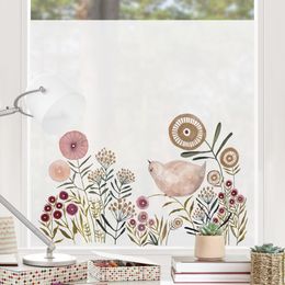 Bilderwelten Fensterfolie Blumen modern Aquarell beige - Claudia Voglhuber - Goldener-Vogel - Deko Wohnzimmer Schlafzimmer Küche