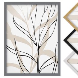 Bild mit Rahmen Pflanzenlinien Schwarz und Beige