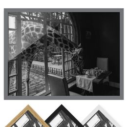 Bild mit Rahmen Fr&uuml;hst&uuml;ck mit Giraffe